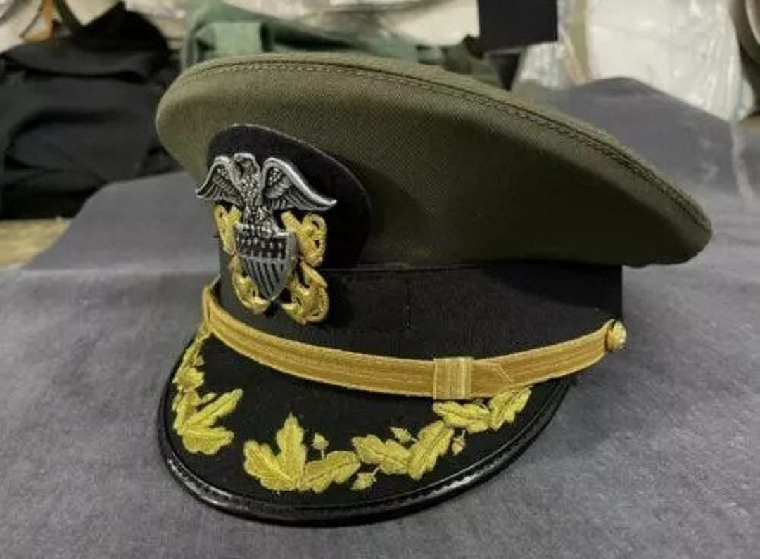 US Navy Officer's Dress Khaki Visor Cap Authentic Naval Uniform Hat for ...