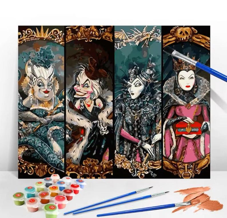 Disney Paint by Numbers Villains Cruella Evil Queen Ursula Scar ...