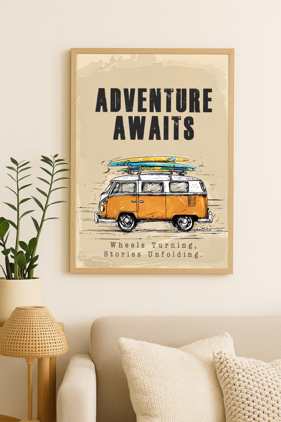 Adventure Awaits Digital Download Poster - Retro Camper Van Wall Art ...