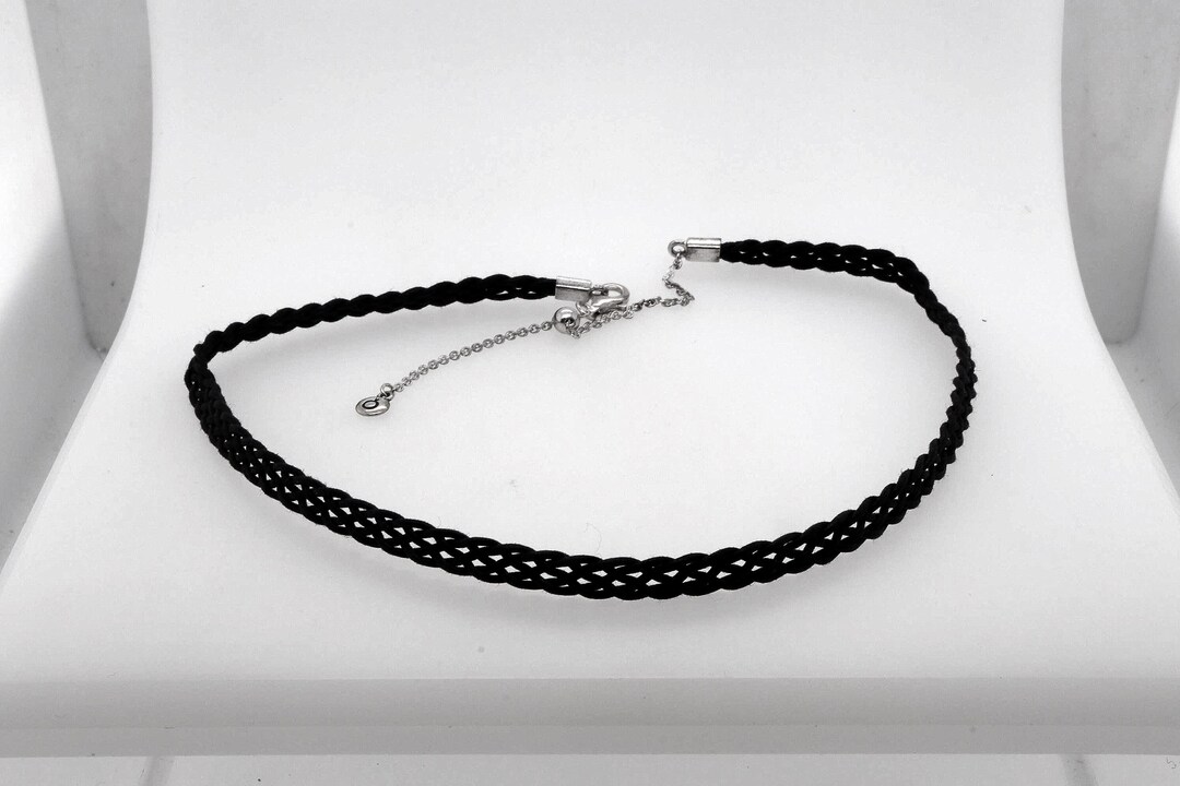 Pandora Woven Fabric Choker and Leather Choker With Feather Pendant ...