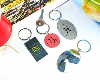 Personalized Zodiac Sign Keychain, Custom Zodiac Keychain, Oval ...