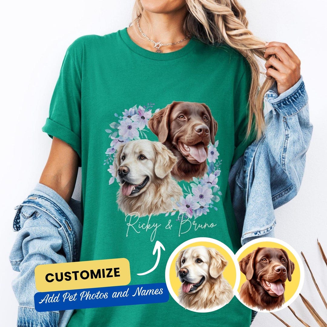 Custom Pet Shirt With Dog Portrait and Name, Personalized Pet Tee for ...
