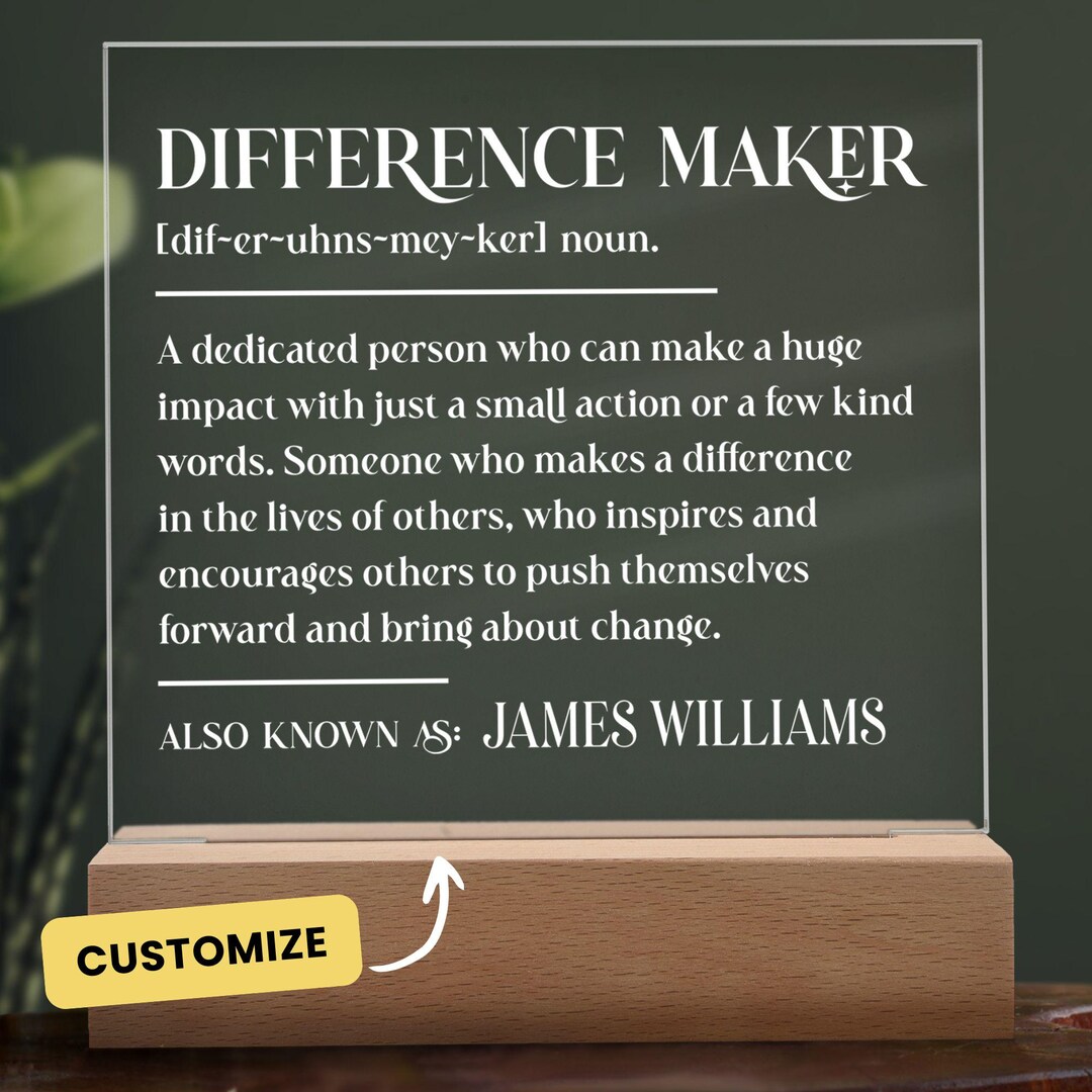 Difference Maker Night Light, Custom Name and Text Plaque, Gift for ...