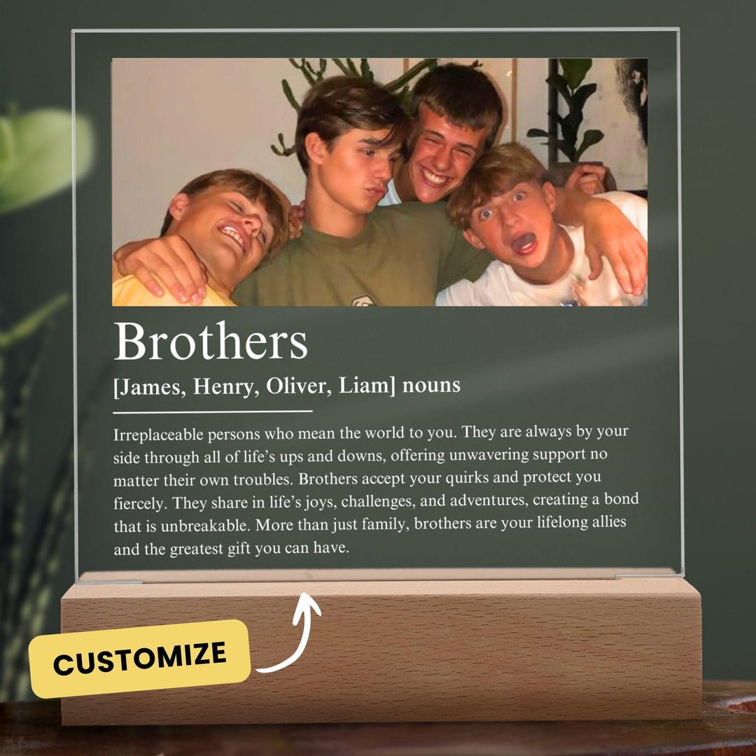 Brothers Definition Acrylic Plaque, Custom Names, Birthday Photo ...