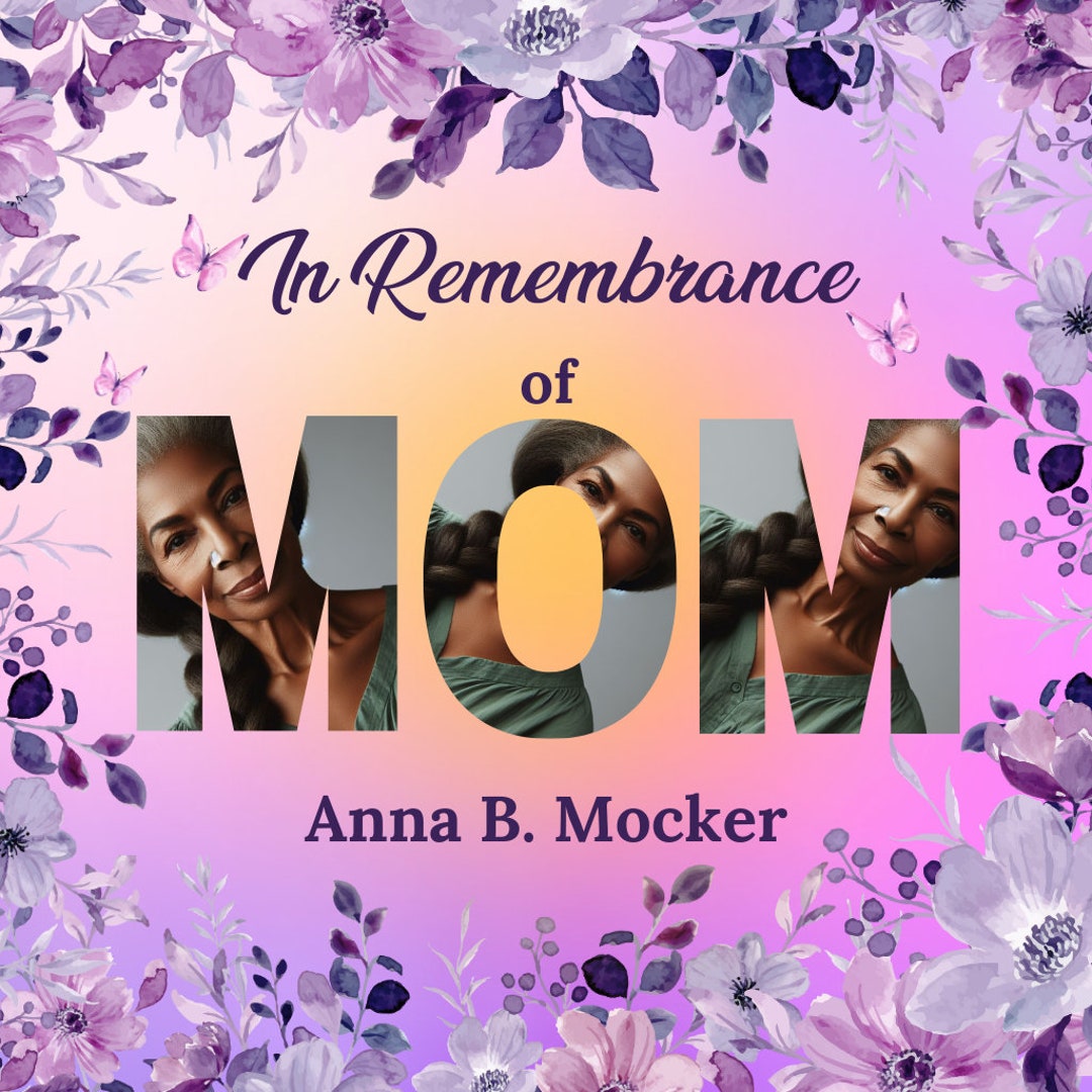 Purple Floral Memorial in Loving Memory of Mom PNG, Editable Digital ...