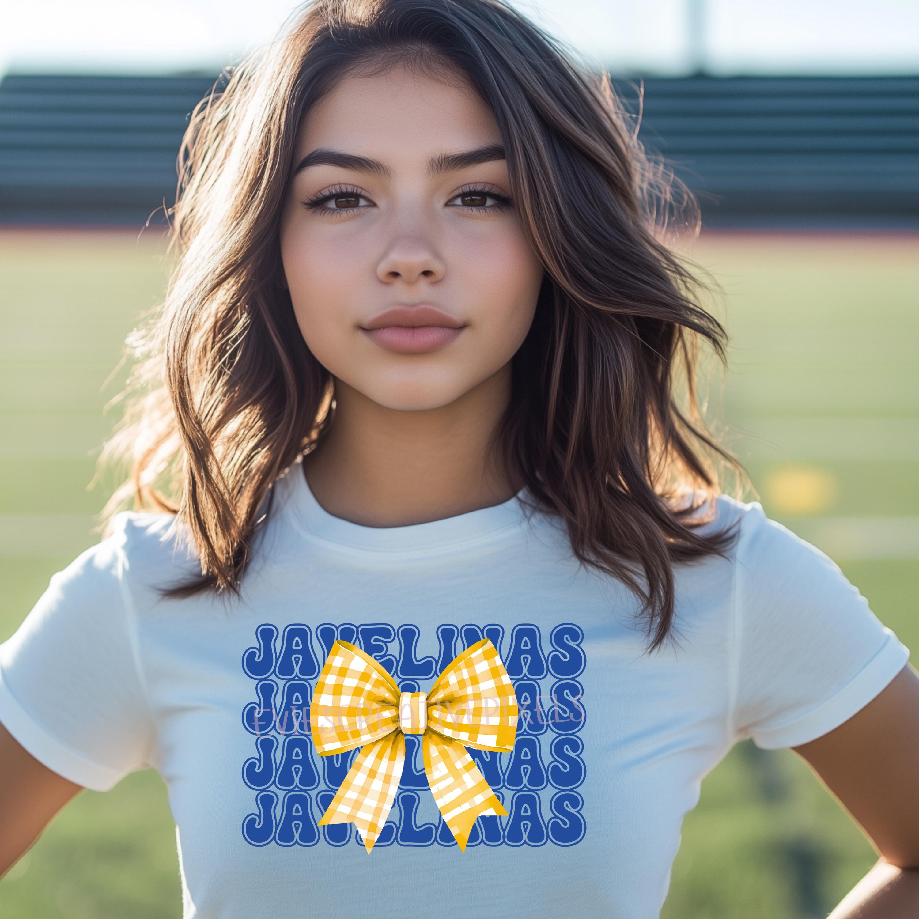 TAMUK Javelinas PNG: Yellow Plaid Bow, Cheer Spirit Design (digital ...