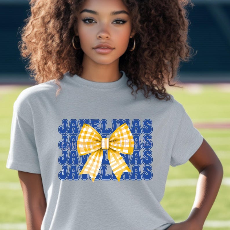 TAMUK Javelinas PNG: Yellow Plaid Bow, Cheer Spirit Design (digital ...