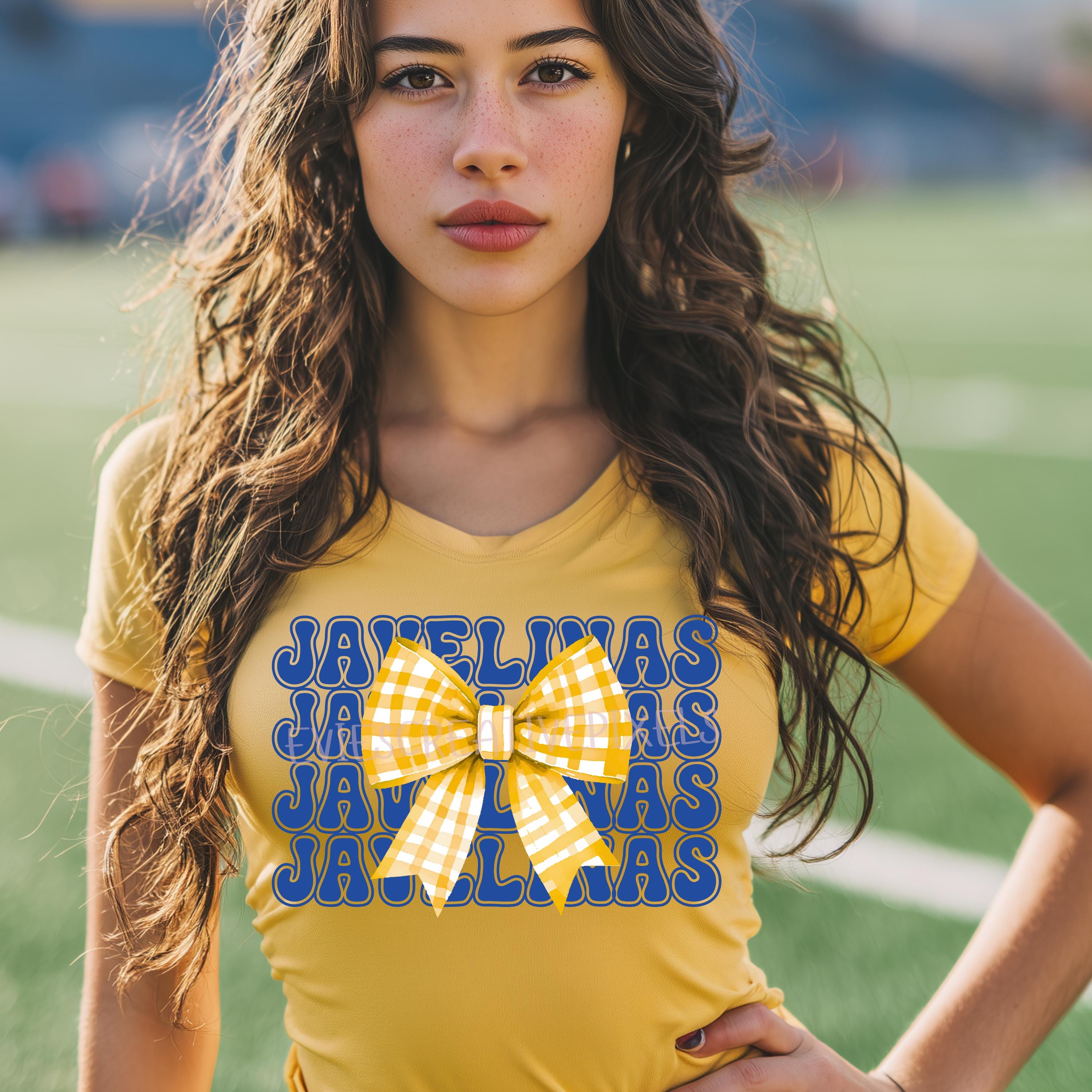 TAMUK Javelinas PNG: Yellow Plaid Bow, Cheer Spirit Design (digital ...