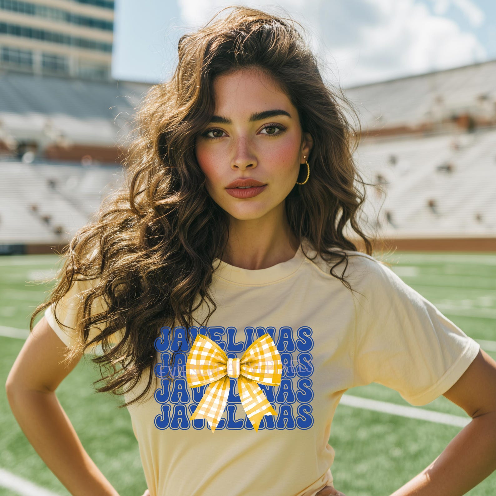 TAMUK Javelinas PNG: Yellow Plaid Bow, Cheer Spirit Design (digital ...