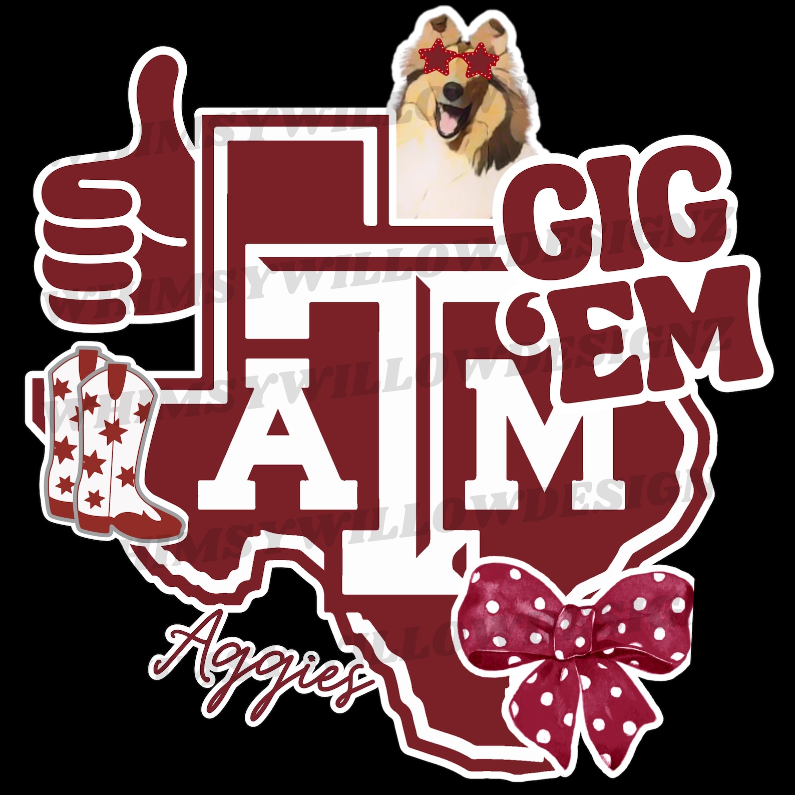 Aggie Pride PNG: Texas A&M Spirit Art - Reveille, Bow, Boot (digital ...