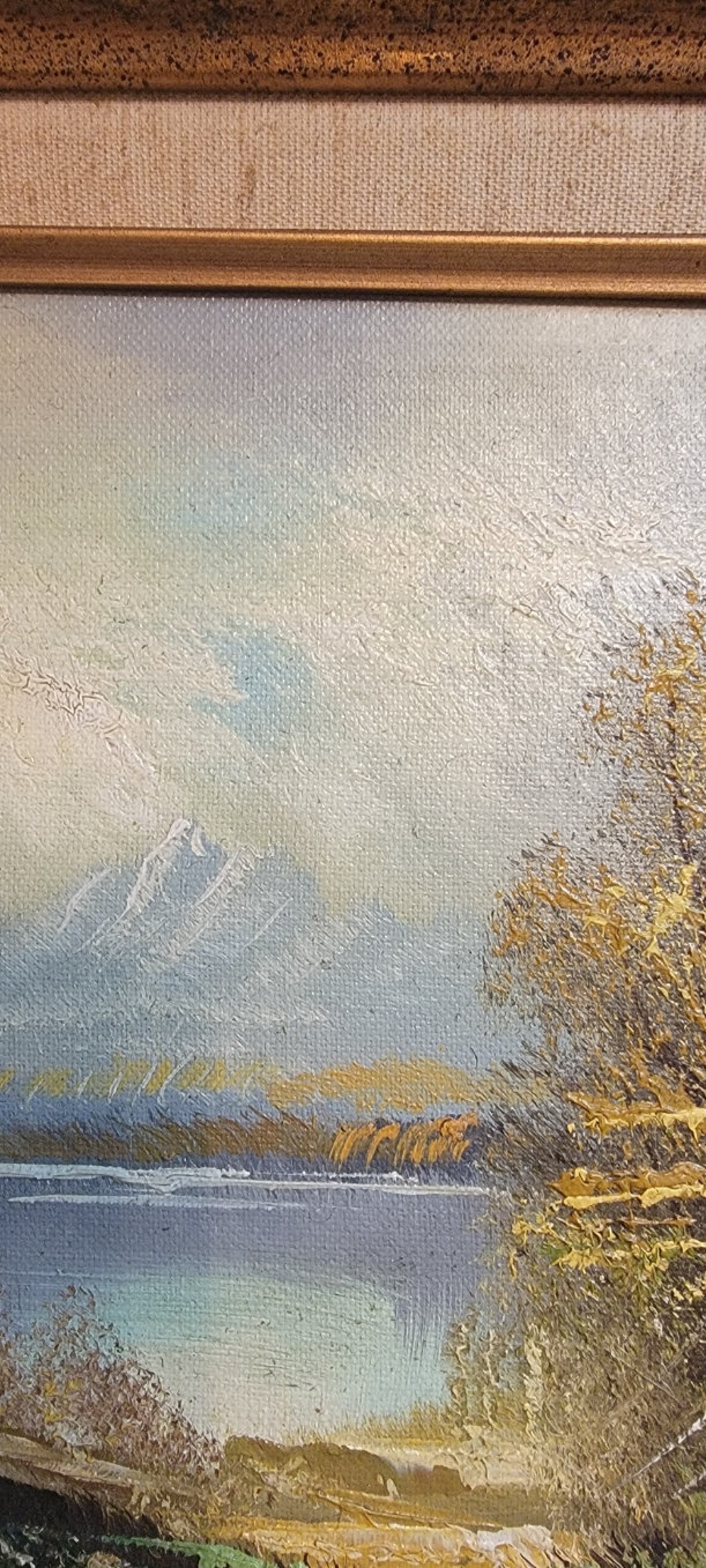 Vtg Mountain Lake Scene Artist Signed Oil Canvas in Anco Bilt Frame ...