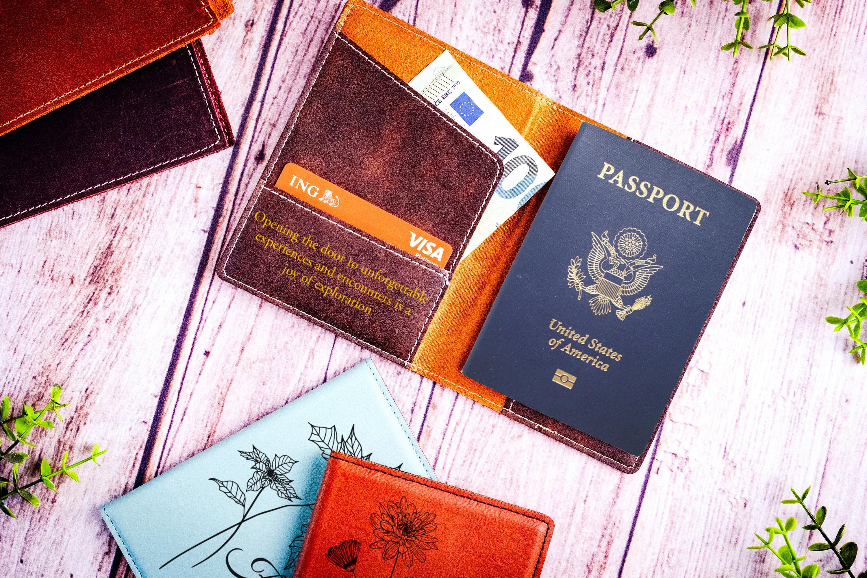 Personalized Birth Flower Passport Cover, Flower Engraved Passport Case ...