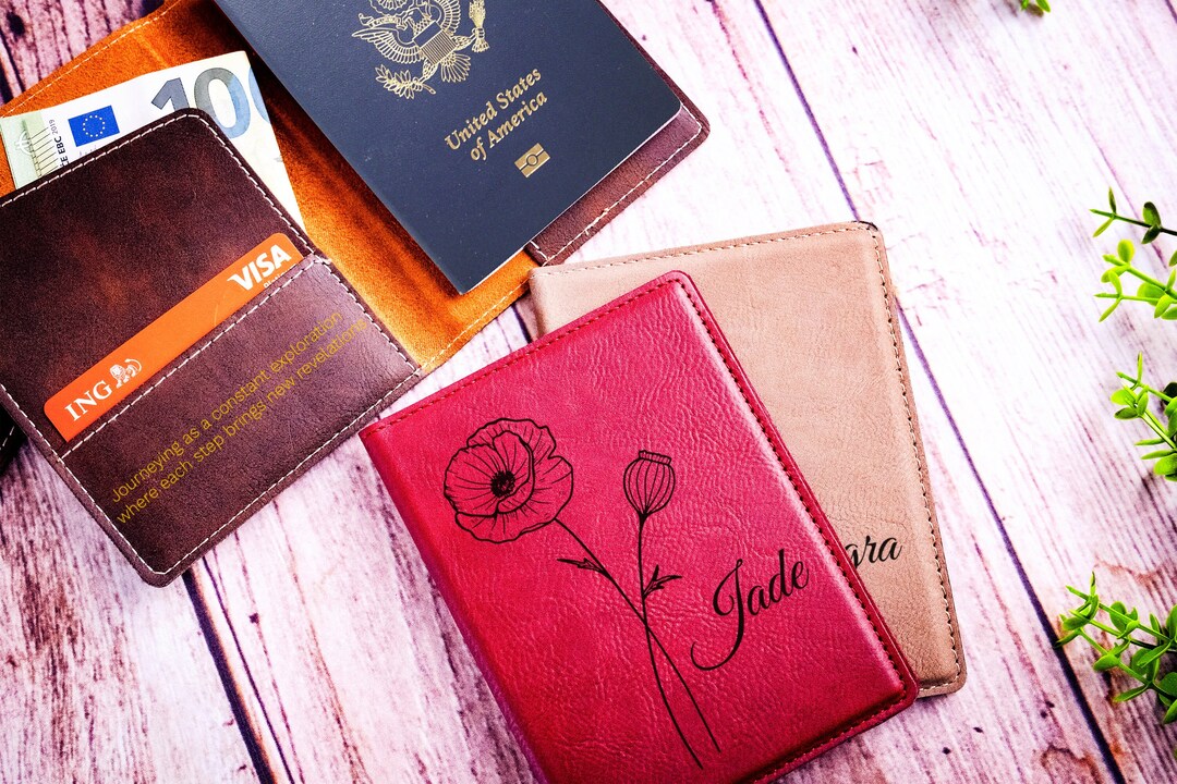 Personalized Birth Flower Passport Cover, Flower Engraved Passport Case ...