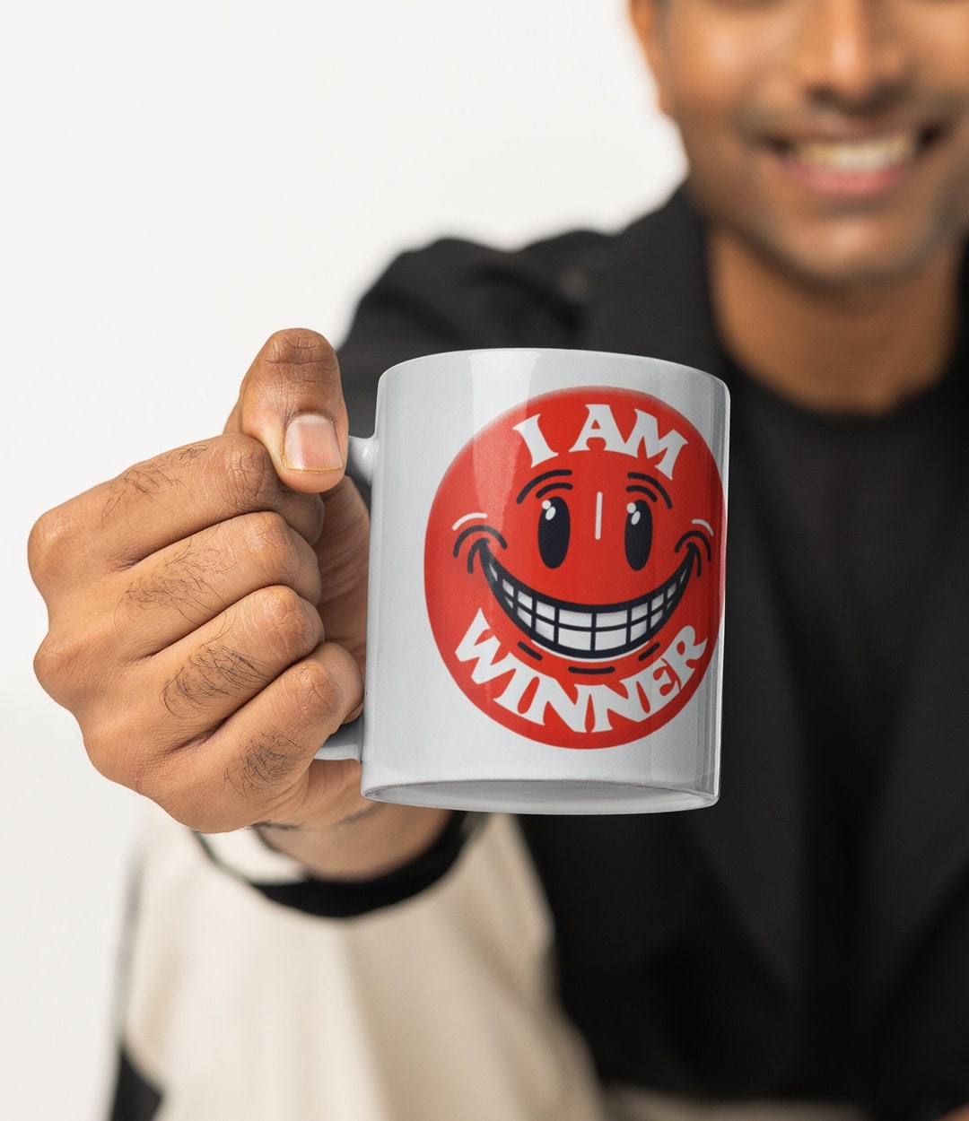 I AM A Winner Smile Emoji Coffee Cup, Designer Coffee Mug, Painting ...