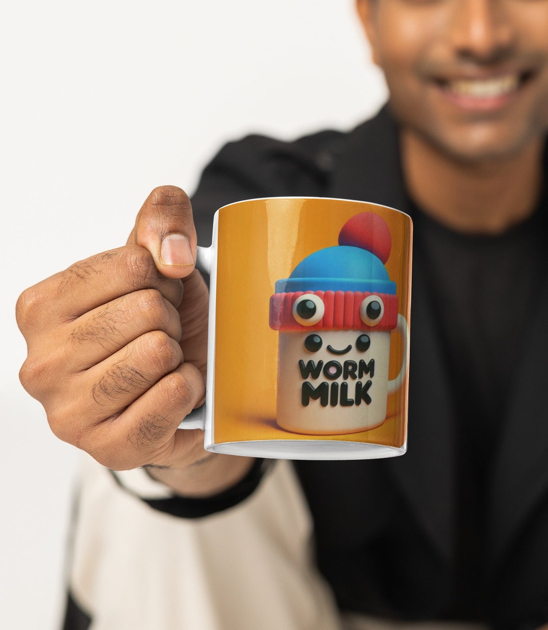 Worm Milk Smiley Face With Hat Mug, Designer Coffee Mug, Pastel Colors ...