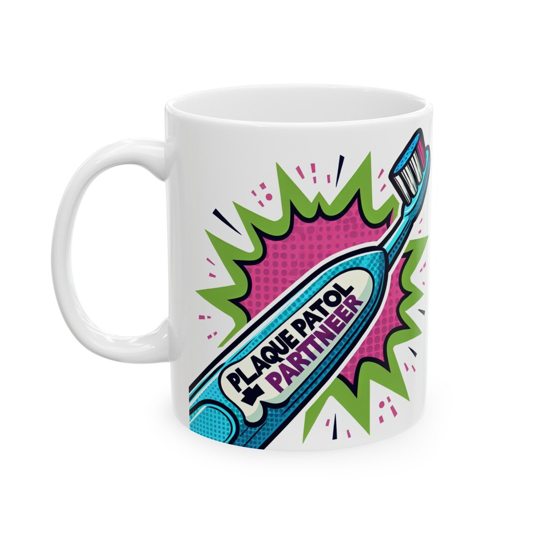 Cute Design Toothbrush Mug, Plaque Patol Toothbrush Mug, Moms Gift ...