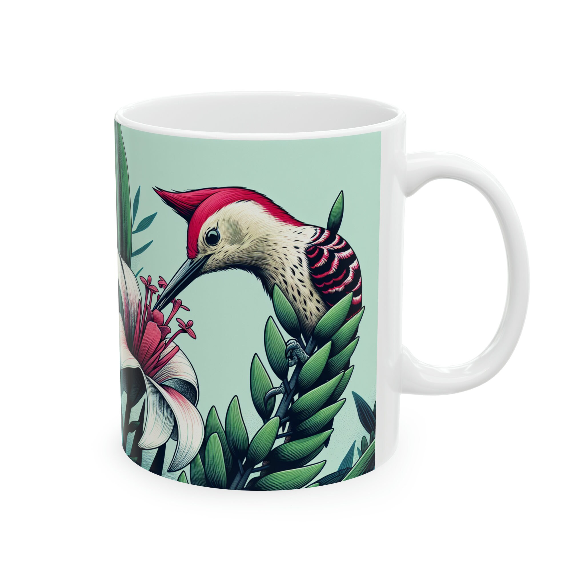 Woodpecker Bird Ceramic Mug, Funny Birding Gift, Pressed Flowers Mug ...