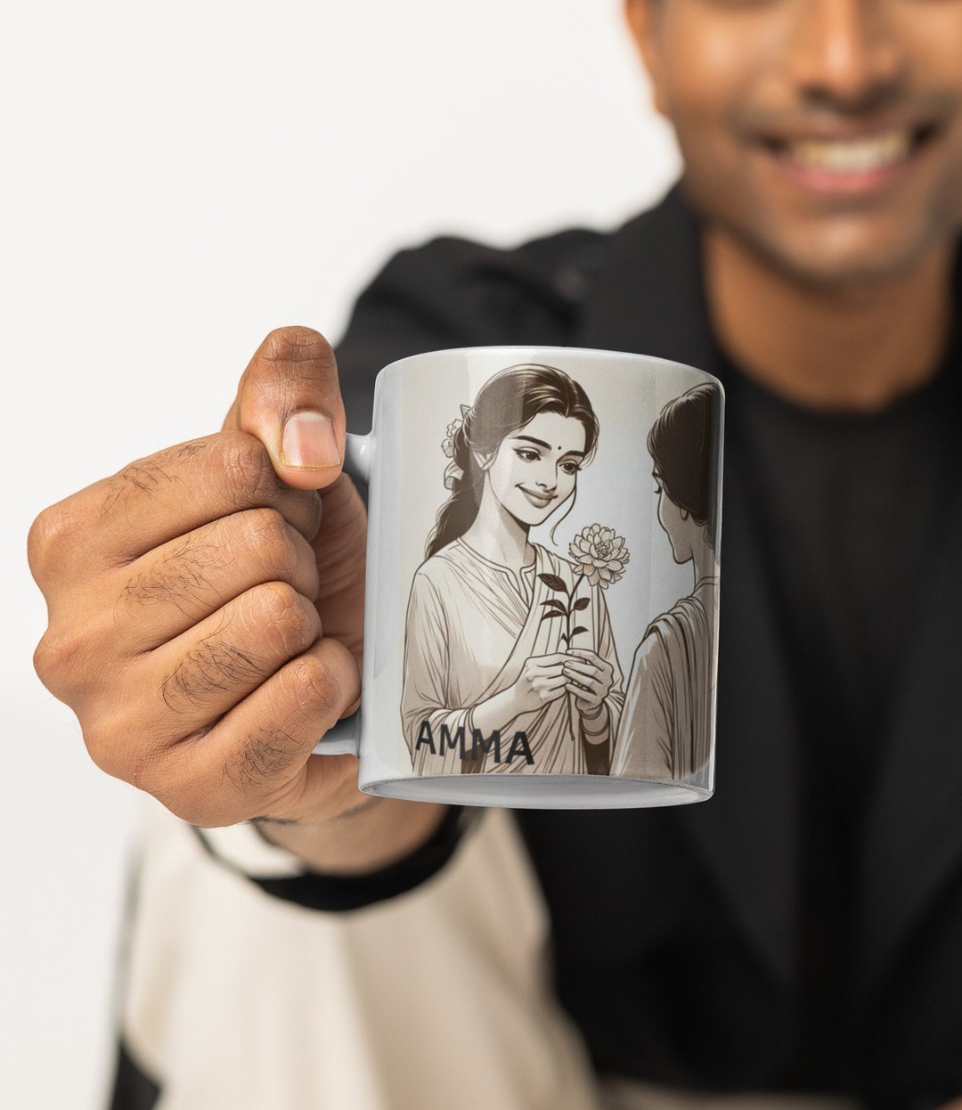 AMMA Mom Holding Flowers Cup Gift, Mummy Mug, I Love My Mom, Mama Mug ...