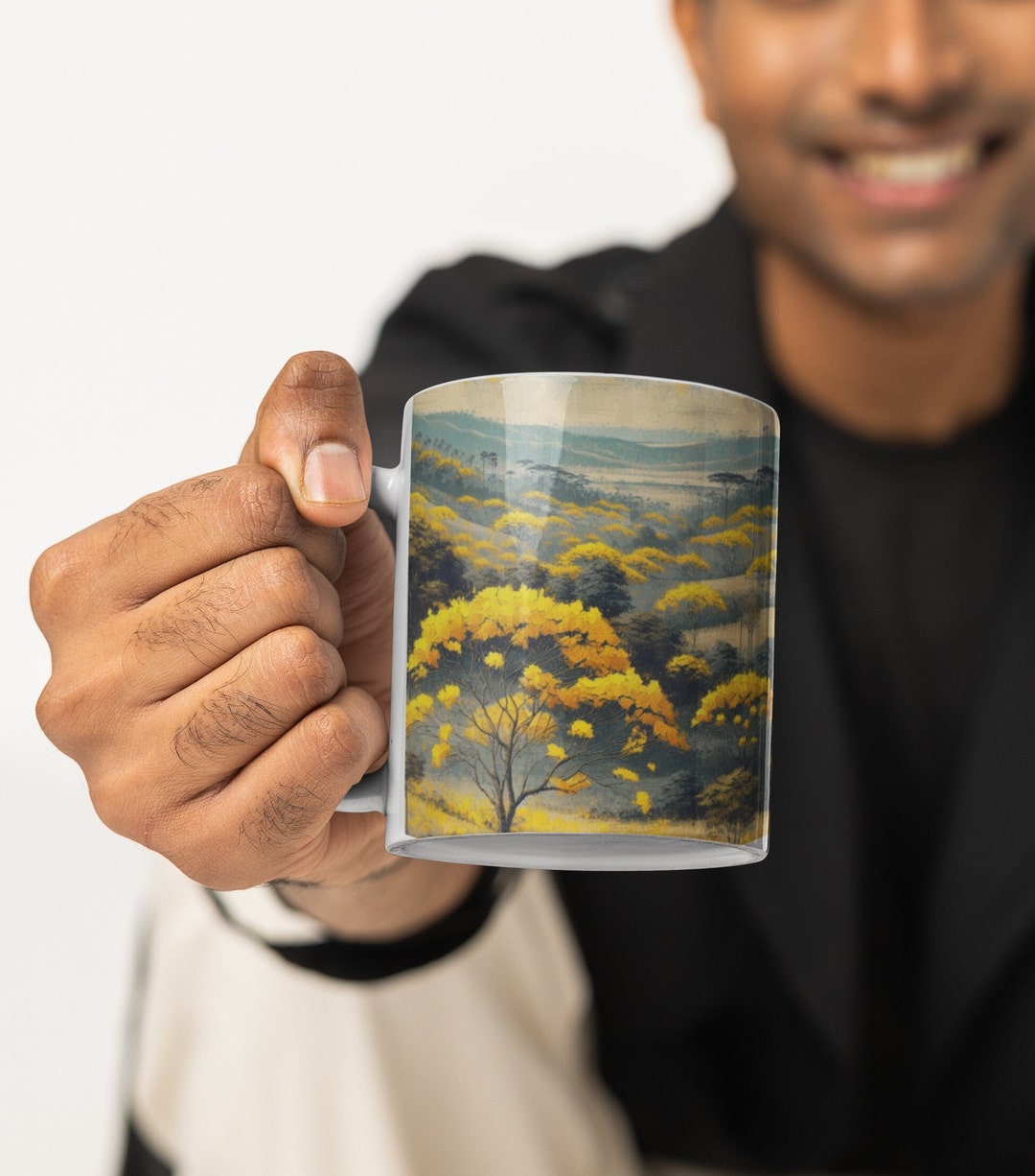 Yellow Trees Coffee Mug, Personal Mug, Vintage Tree Mug, Pressed Trees ...