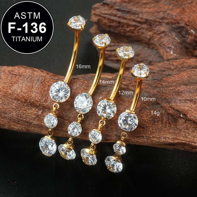 14k Gold Dangle Belly Bar - Etsy