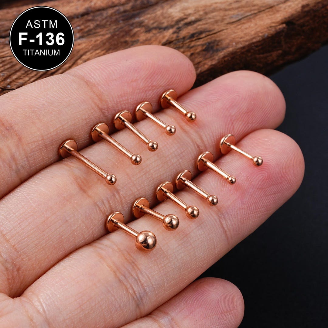 20/18/16G Titanium Tiny Rose Gold Ball Top Threadless Push Pin Labret ...