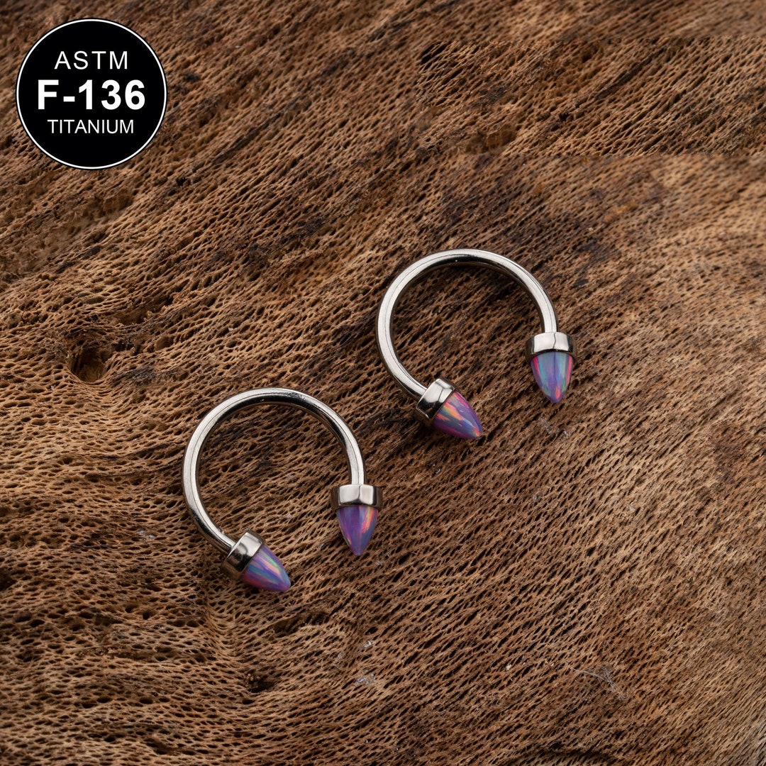 16G TITANIUM Purple Opal Septum Ring/internally Threaded/horseshoe ...