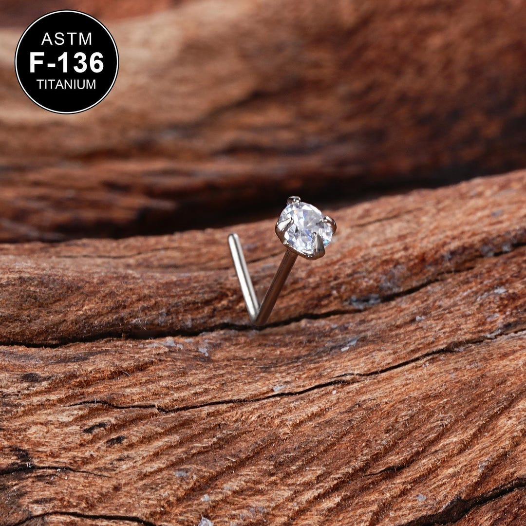 22G L-shaped Tiny Prong CZ Titanium Nose Stud/nose Ring/nose Piercing ...