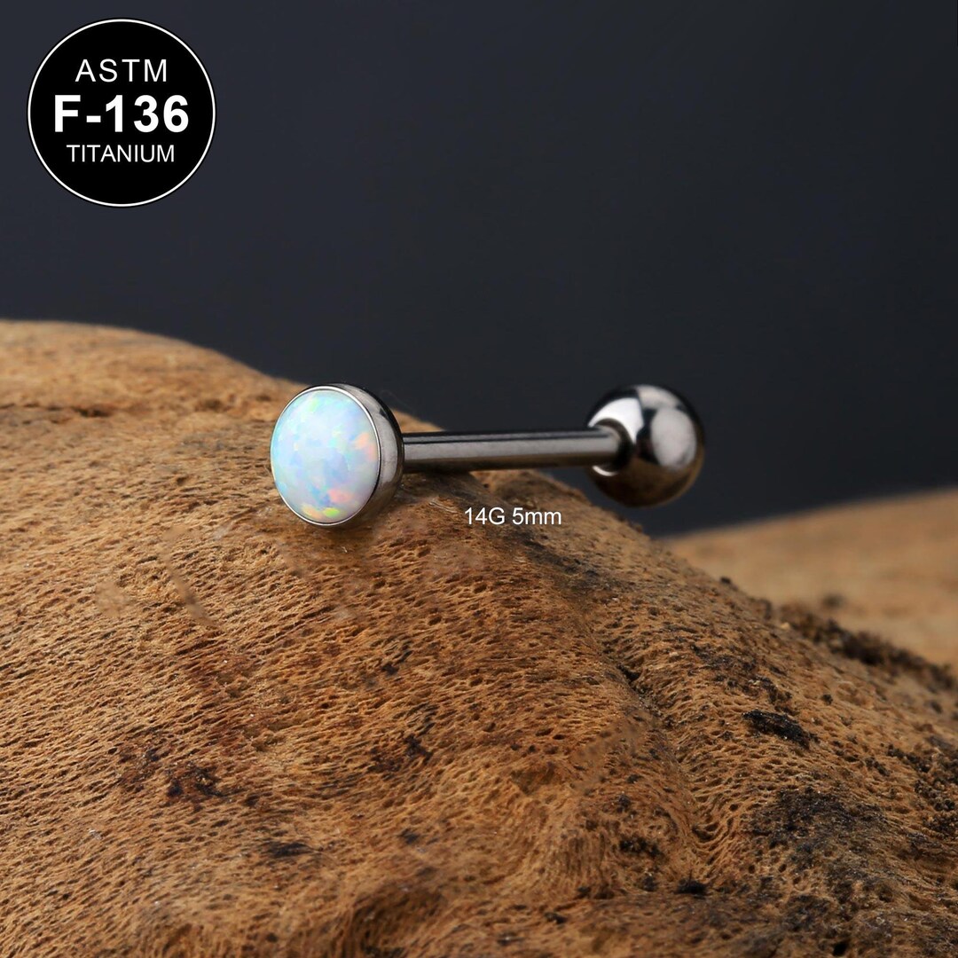 14G Titanium White Opal Tongue Barbell/tongue Piercing/tongue Jewelry ...
