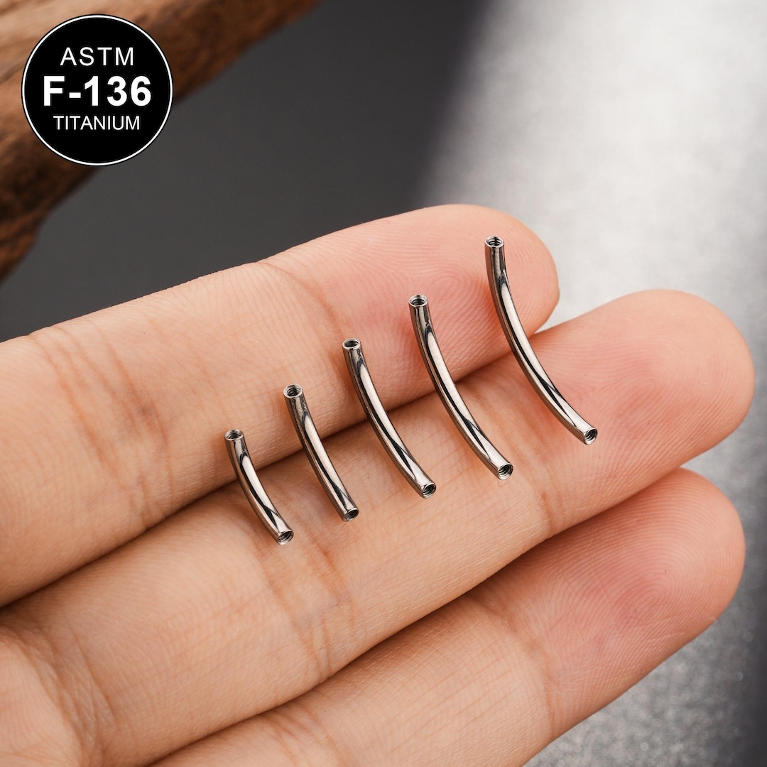 2PCS 14G/16G Titanium INTERNALLY THREADED Curved Barbell Replacement ...