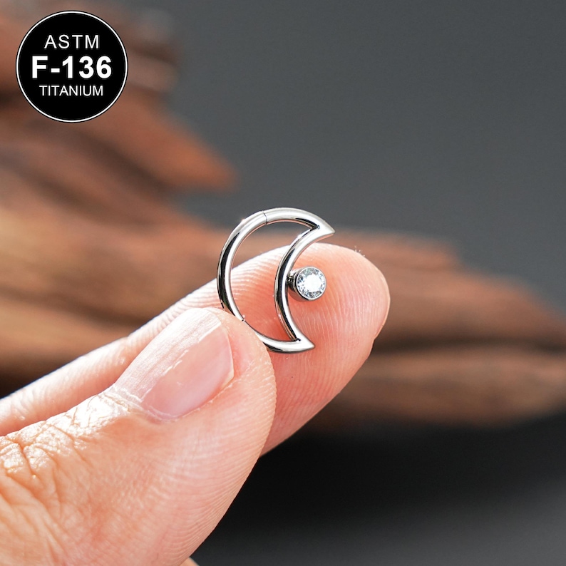 16G TITANIUM Moon Shape Opal/cz Daith Earring/cartilage Earring/rook ...