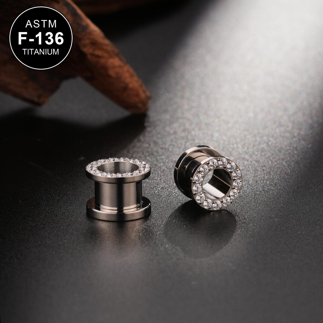 1pair 6/8/10/12mm Titanium CZ Ear Plugs/gauge Earring/titanium CZ ...