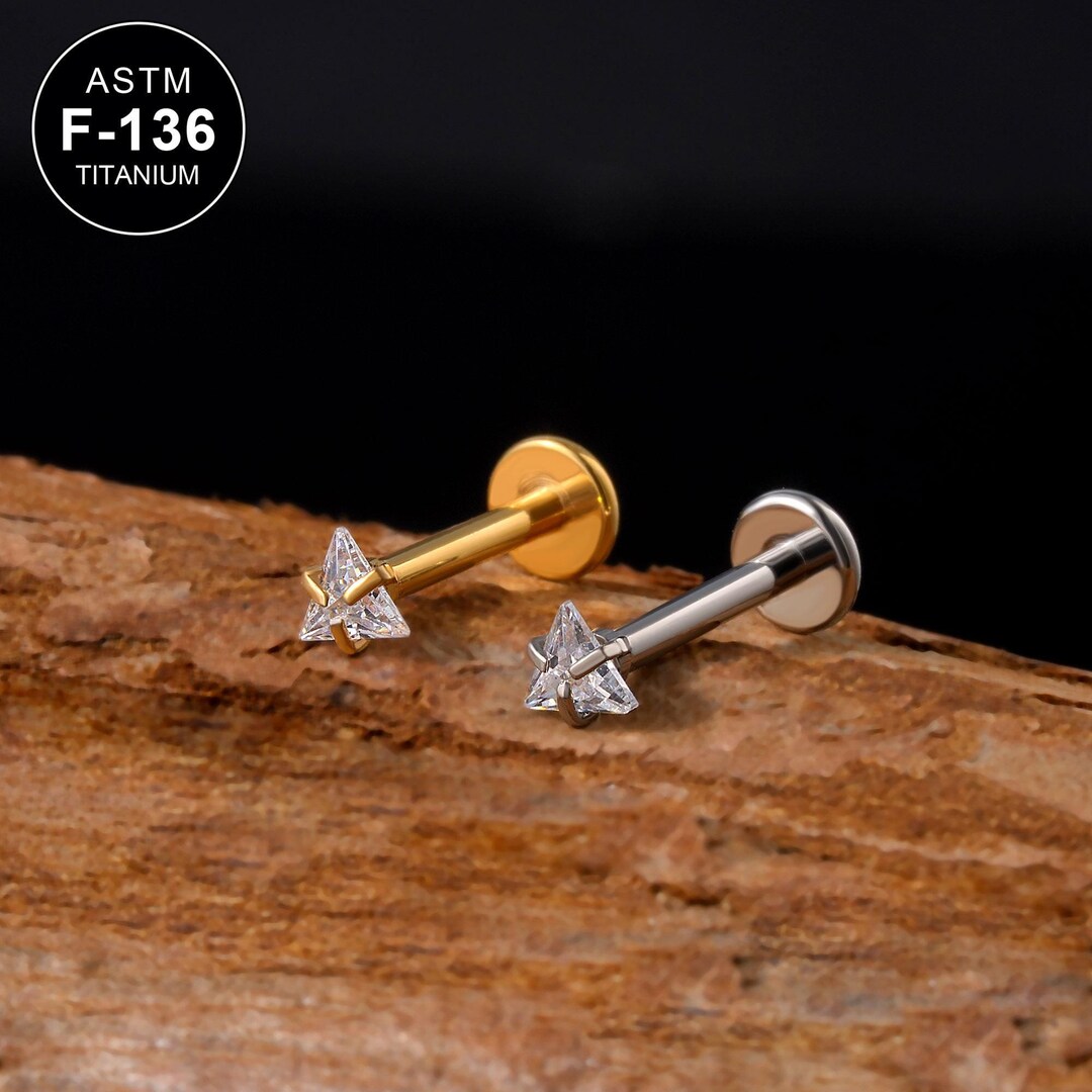16G Titanium Triangle CZ Labret Cartilage Stud/cartilage Stud/tragus Stud/flatback Earring/helix ...
