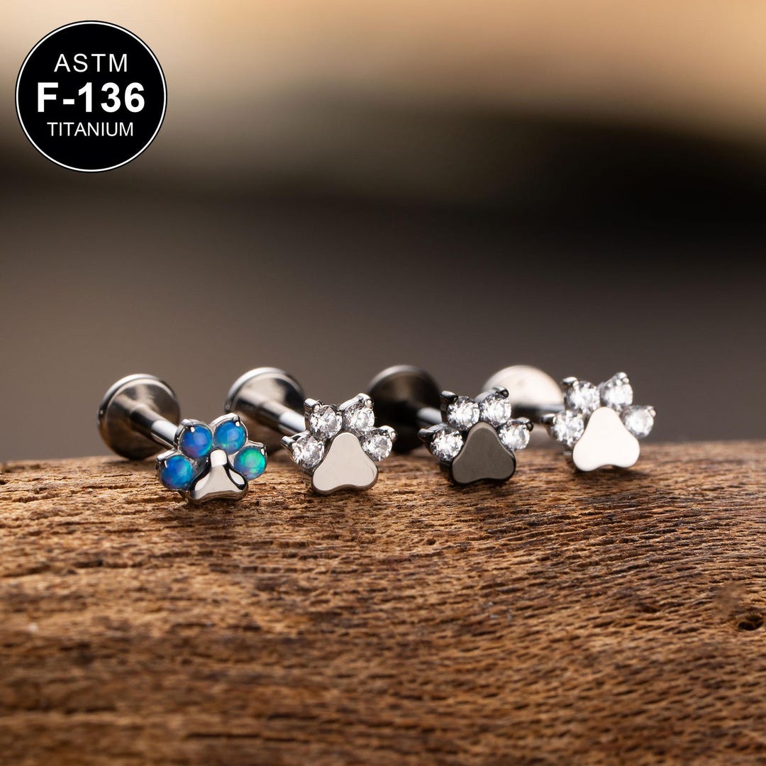 16G Titanium Dog Paw CZ Labret Cartilage Stud/cartilage Stud/tragus ...
