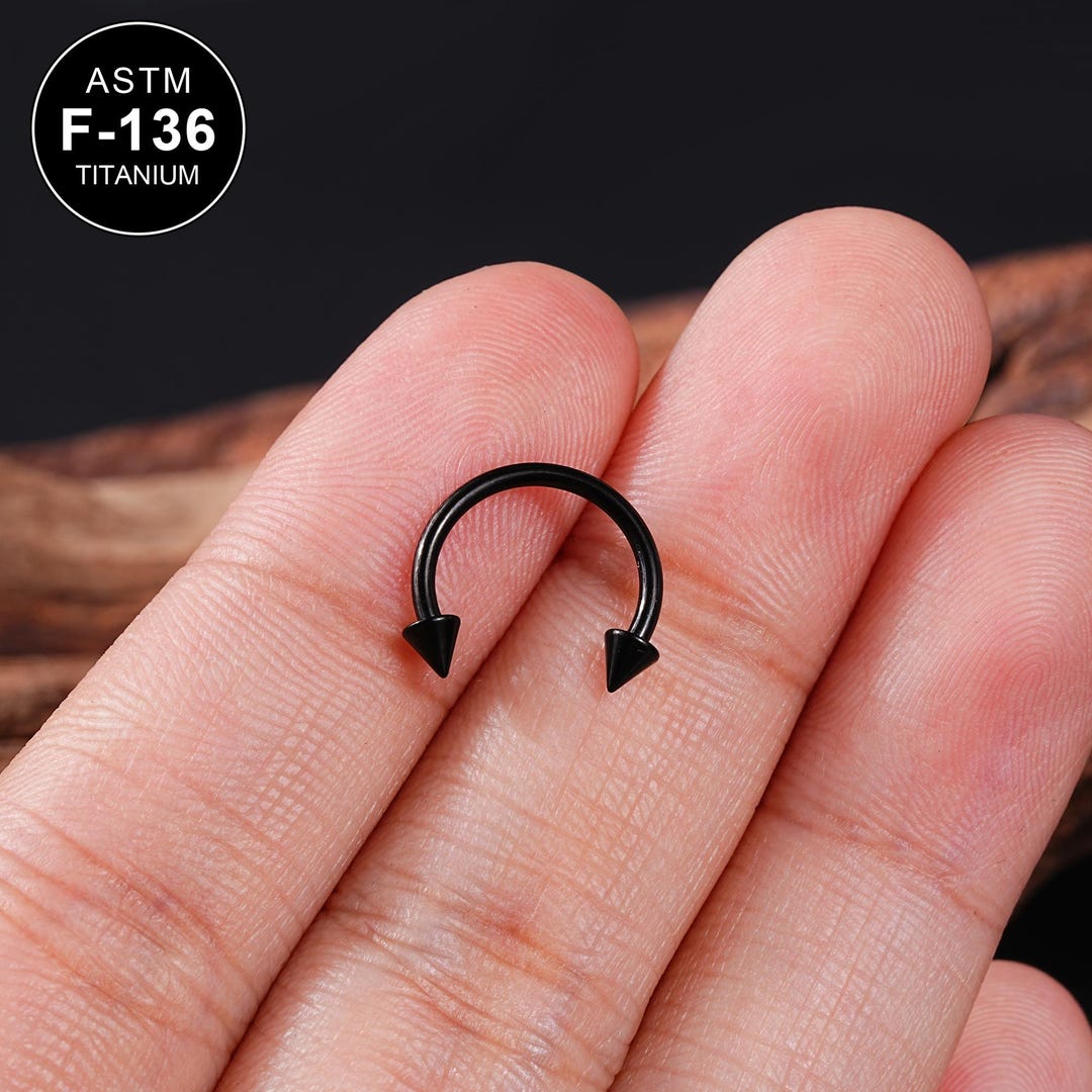 16G Titanium Black Spike Septum Ring/horseshoe Septum Ring/internally ...