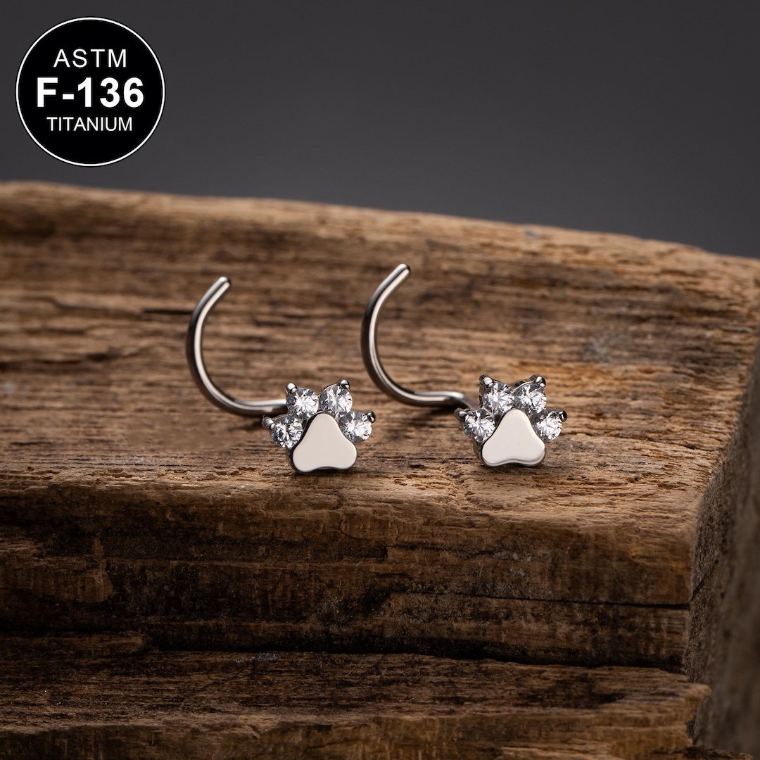 20G Titanium Dog Paw CZ Nose Stud/tiny Nose Stud/nose Piercing/nostril ...
