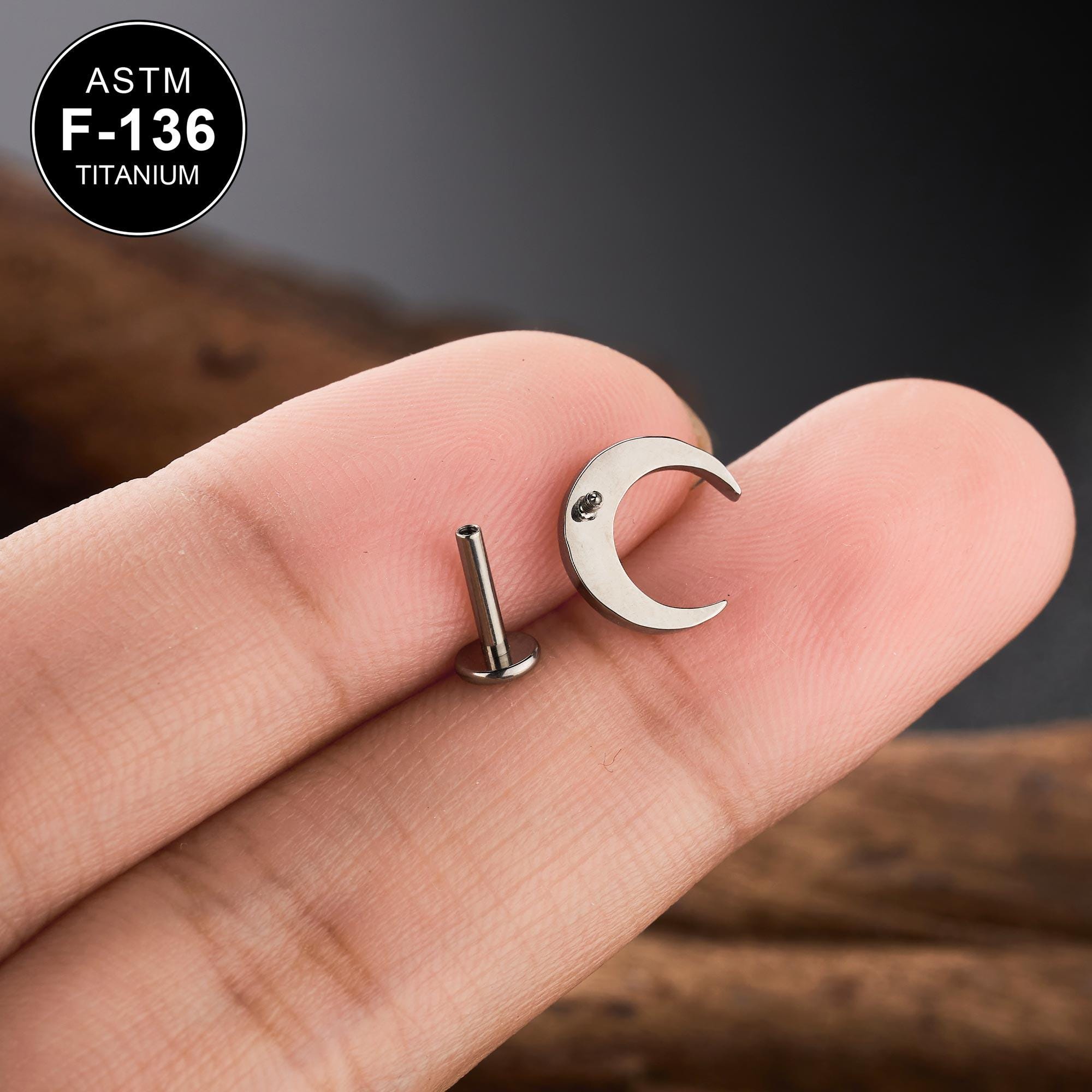 16G Titanium Crescent Moon Internally Threaded Labret Stud/screw Back ...