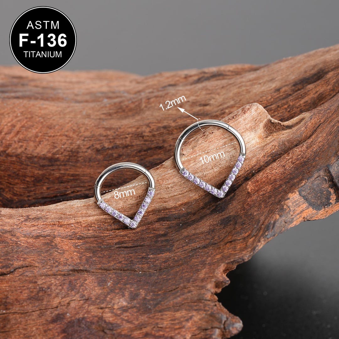 16G Titanium V Shape Light Purple CZ Daith Clicker/hinged Daith Hoop ...