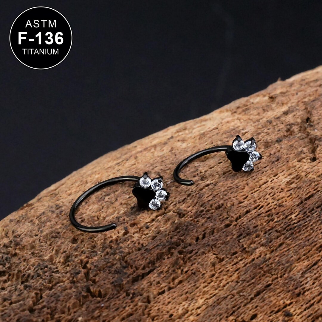 20G Titanium Black Dog Paw CZ Nose Hoop/nose Ring Hoop/nostril Hoops ...