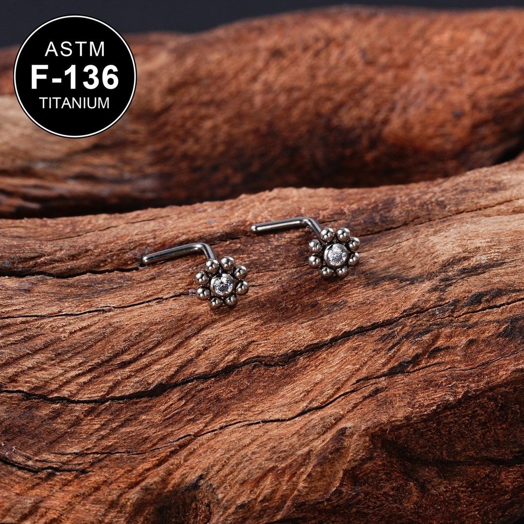 20G Titanium L-shape Floral Nose Ring/nose Stud/tiny Nose Stud/nose ...
