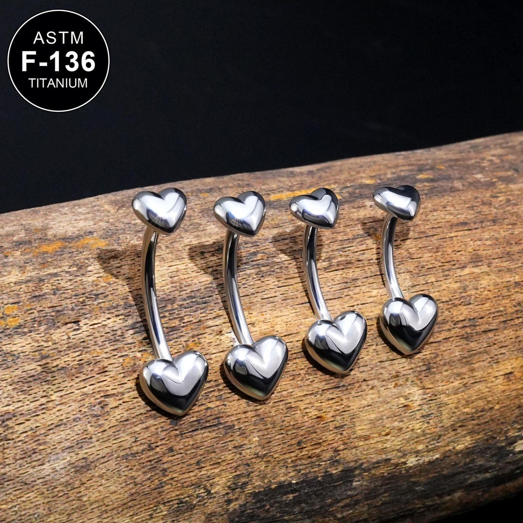 14G Titanium Heart Shape Belly Barbell/curved Barbell/belly Ring/belly ...