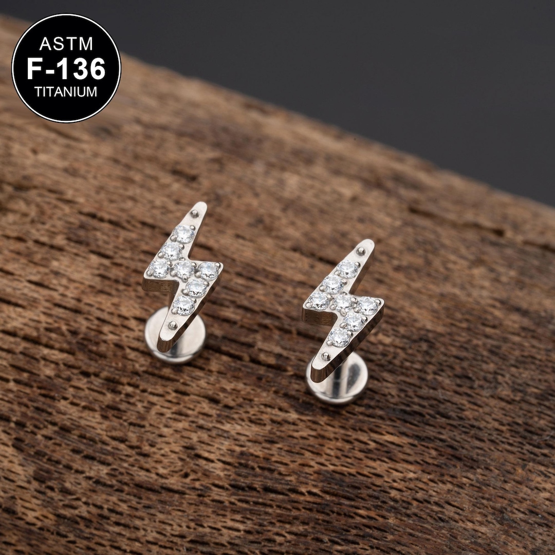 16G Titanium Lightning Bolt Stud/tragus Stud/cartilage Stud/labret Stud/forward Helix Stud/1 Pcs ...