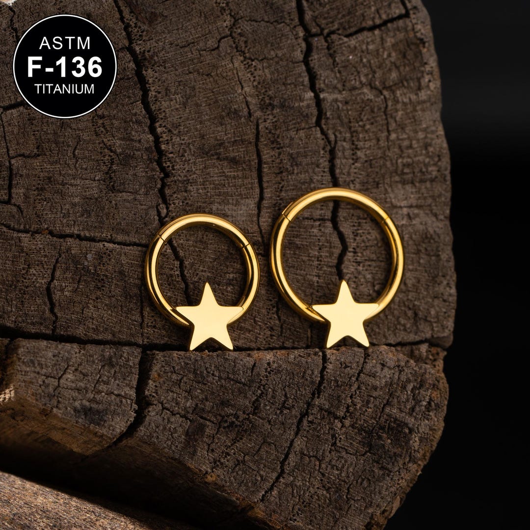16G Titanium Gold Star Septum Ring/hinged Septum Clicker/thick Septum ...