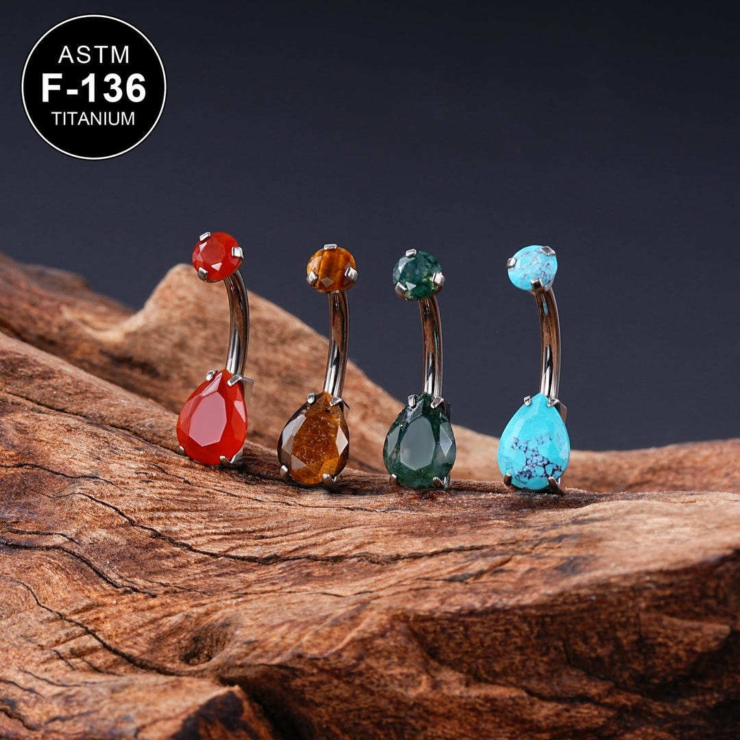 14G Titanium Natural Stone Belly Button Ring/curved Barbell/internally ...