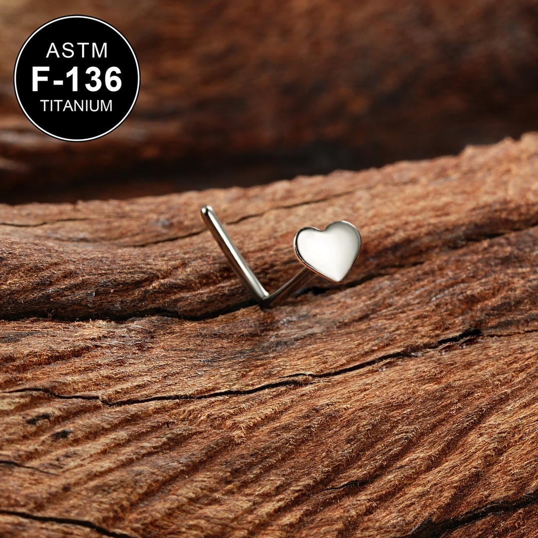 22G Titanium L Shape Heart Nose Ring/nose Stud/tiny Nose Stud/nose Ring ...