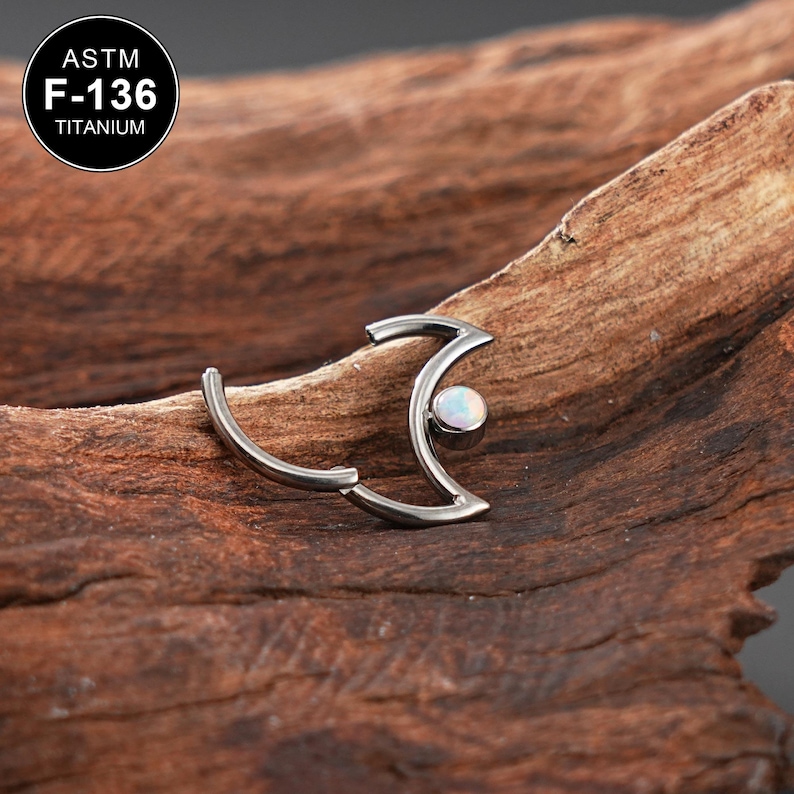 16G TITANIUM Moon Shape Opal/cz Daith Earring/cartilage Earring/rook ...