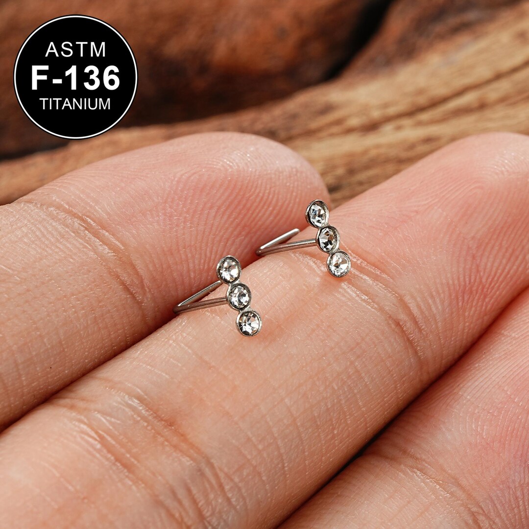 22G Titanium L Shape Lined CZ Nose Ring/nose Stud/tiny Nose Stud/nose ...