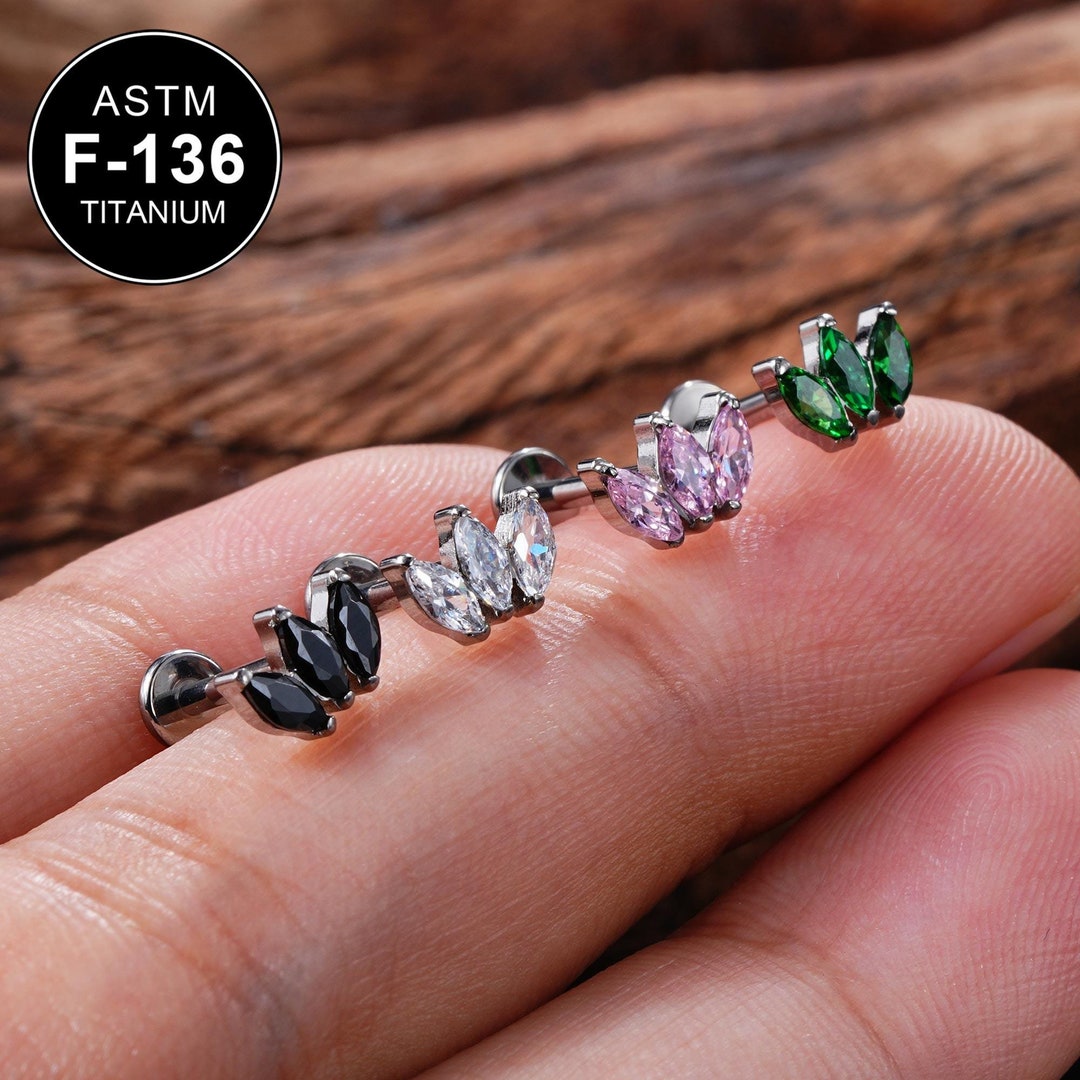 16G Titanium Crown CZ Cartilage Stud/labret Stud/tragus Stud/flat Back ...