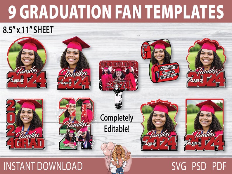 Customizable 2024 Graduation Fan Templates Bundle PSD/SVG/PDF - Etsy