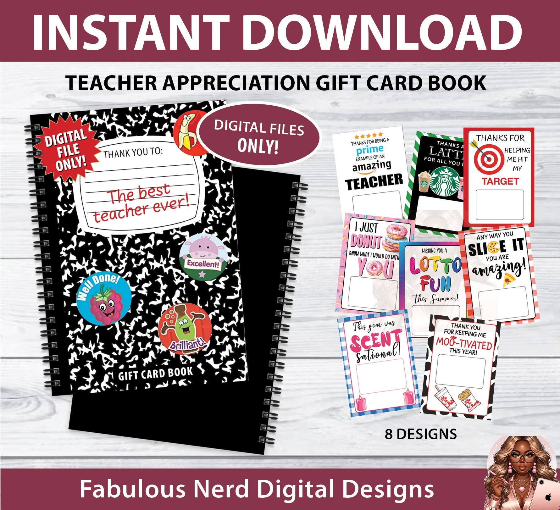 Printable Teacher's Appreciation Gift Card Book/bundle PDF/PNG/JPG - Etsy