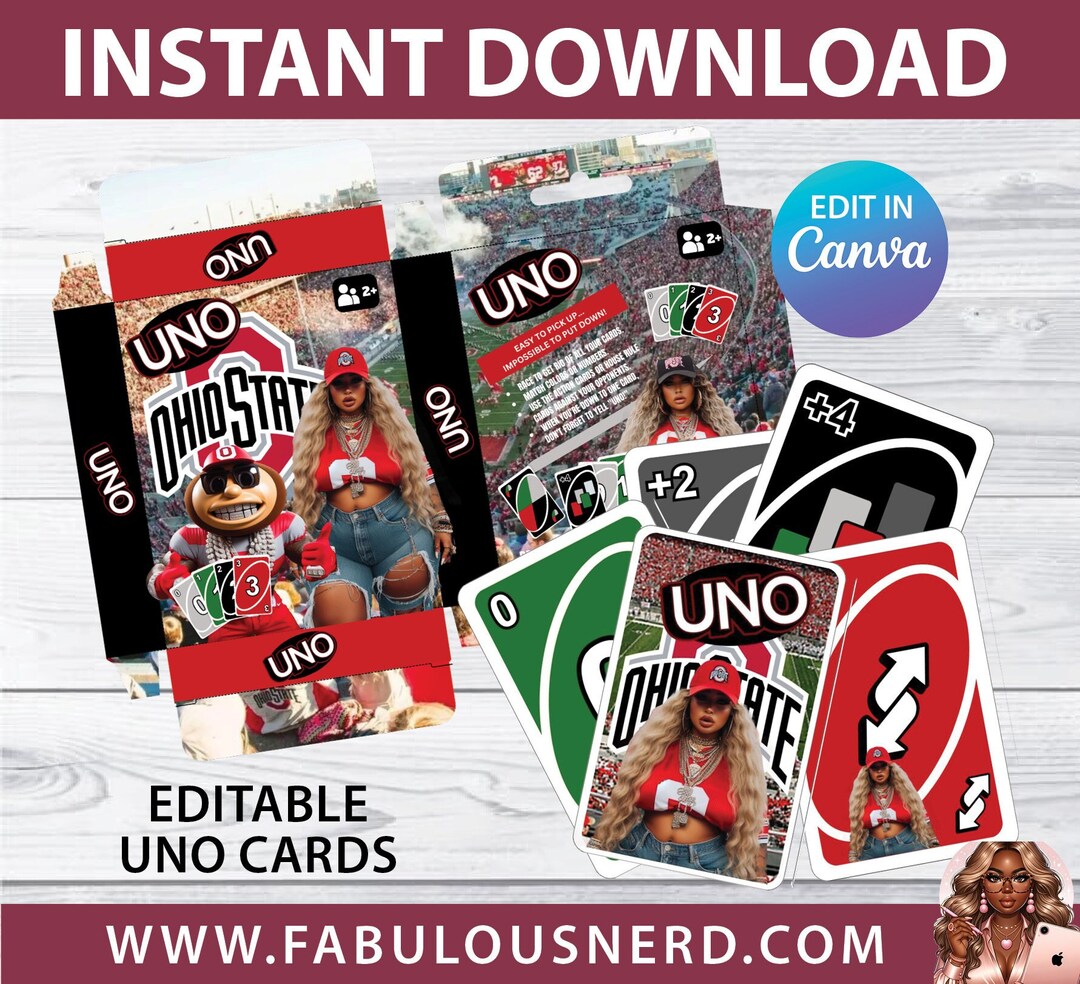 Editable Buckeye Girl UNO Playing Cards, Custom UNO Playing Cards edit ...